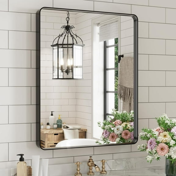 20X16 Inch Black Metal Framed Bathroom Mirror for Wall, Matte Black ...
