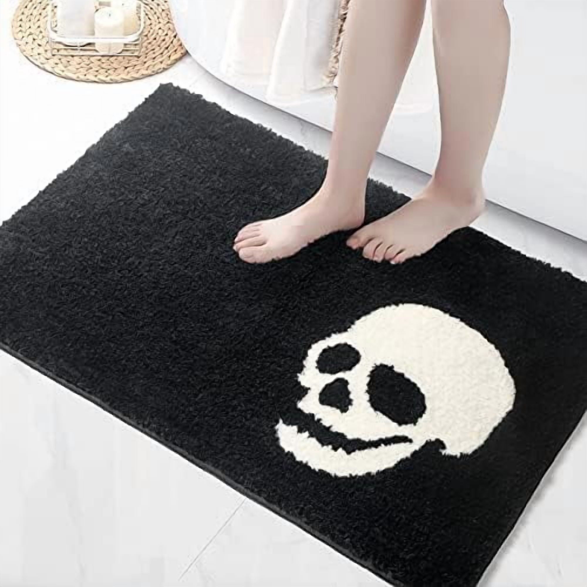 Black Bathroom Rug Fun Skull Halloween Bath Mat Nightmare Before ...