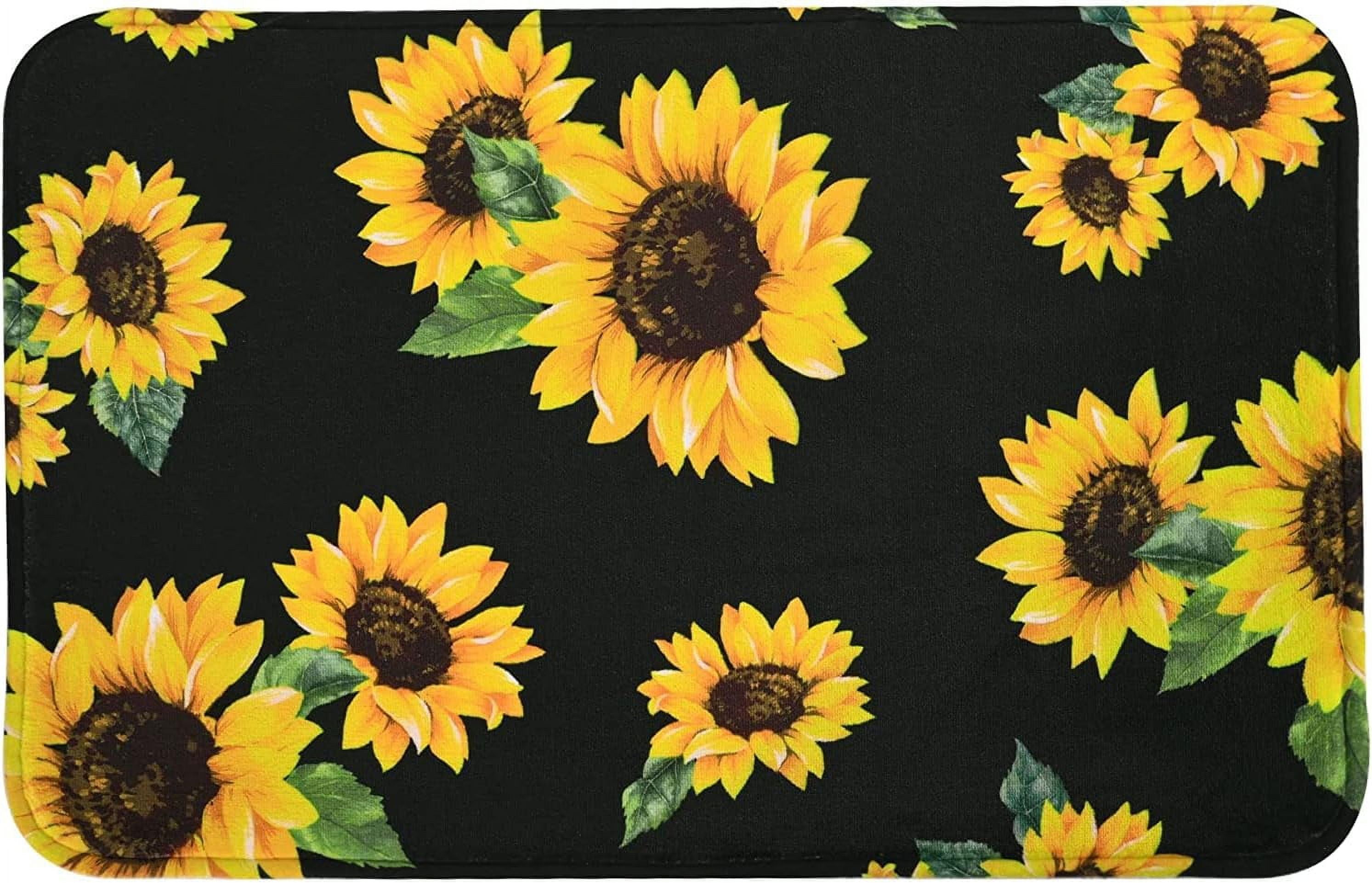 Black Bathroom Rugs and Mats Sets, Floral Bath Mat, Sunflower Bathroom ...