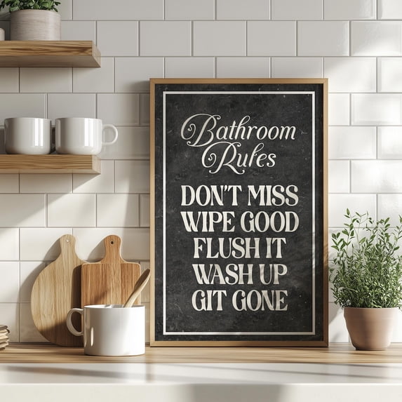 Black Bathroom Rules Sign Chalkboard Style Dont Miss Wipe Good Flush It ...