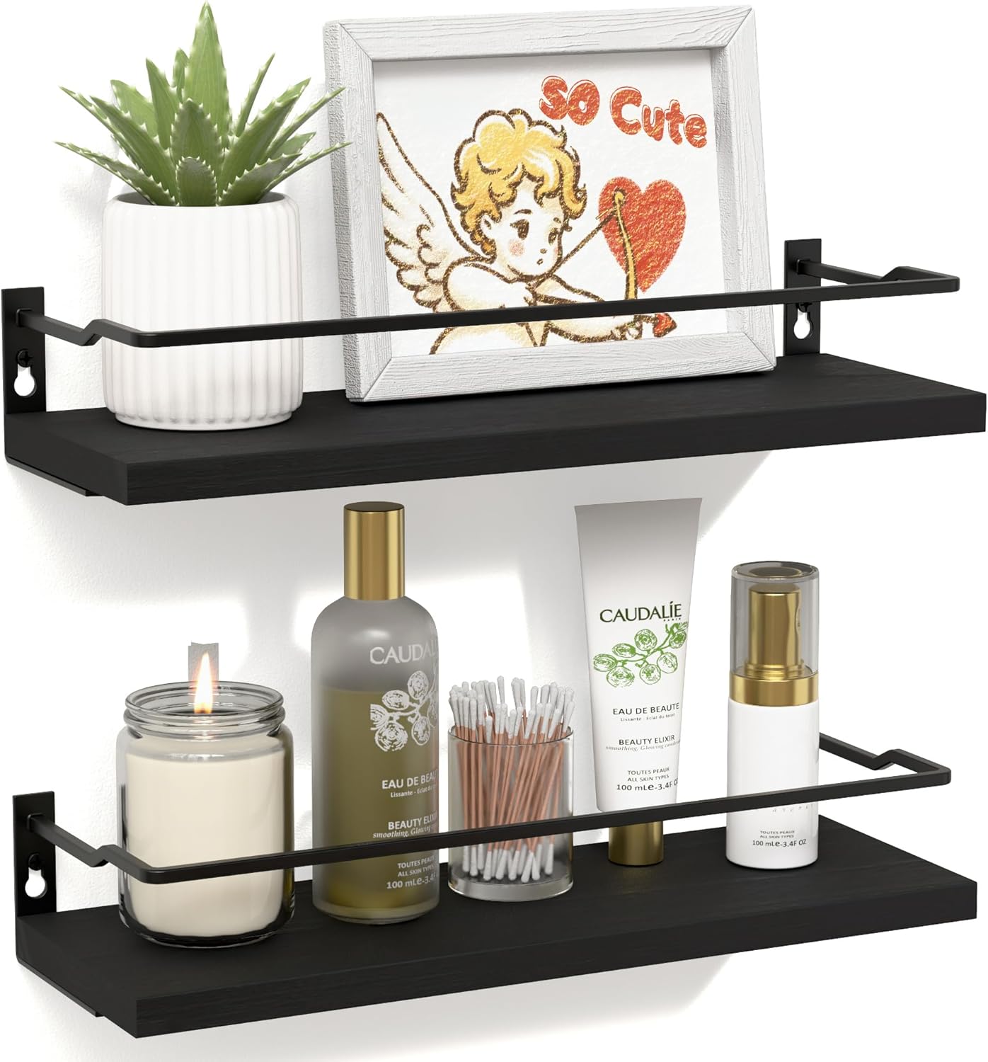 Black Bathroom Shelves, Guard-Rail Floating Wall Shelf for Bathroom ...