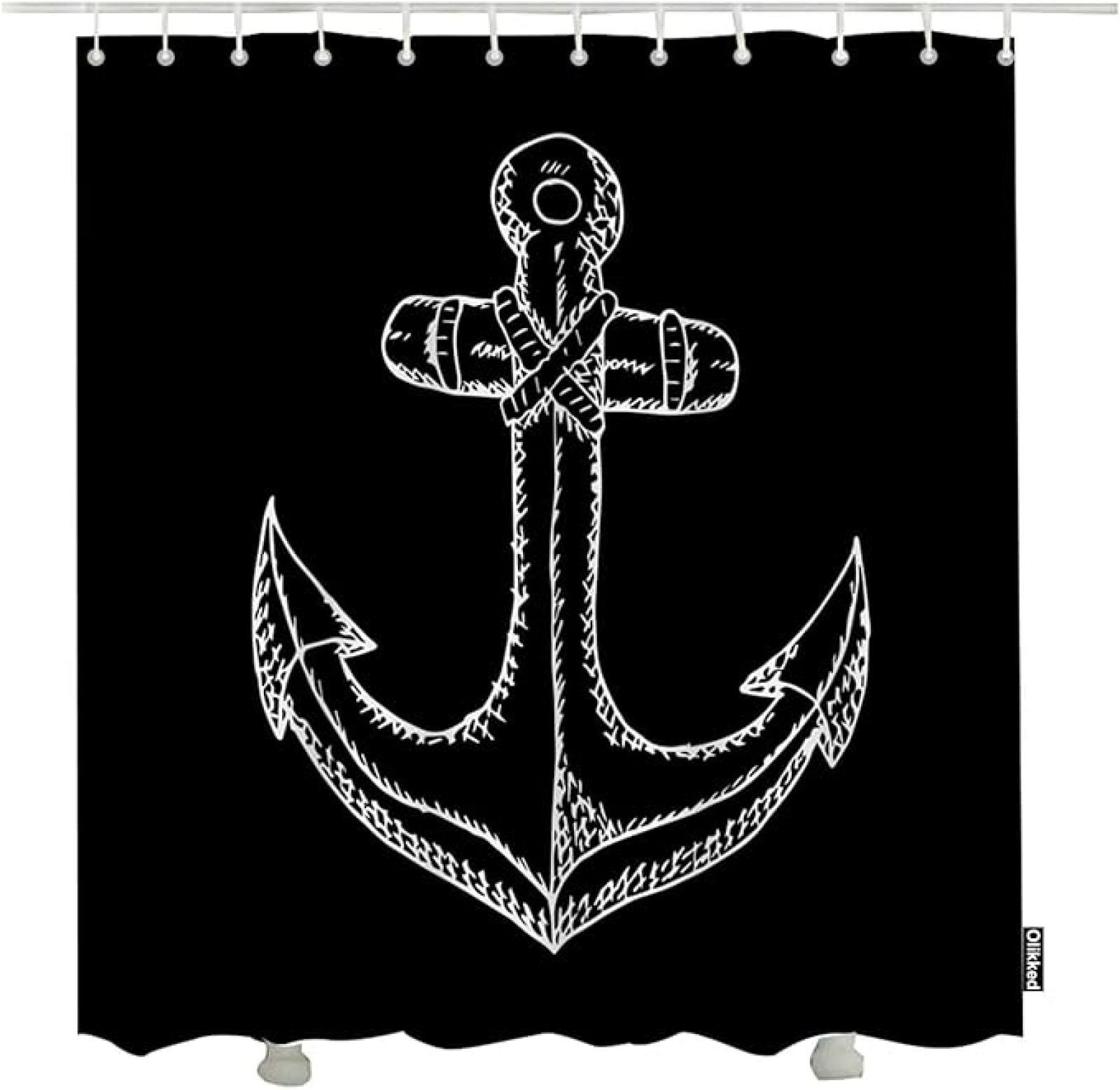 Black Bathroom Shower Curtain Nautical Sailing Anchor Shower Curtain ...
