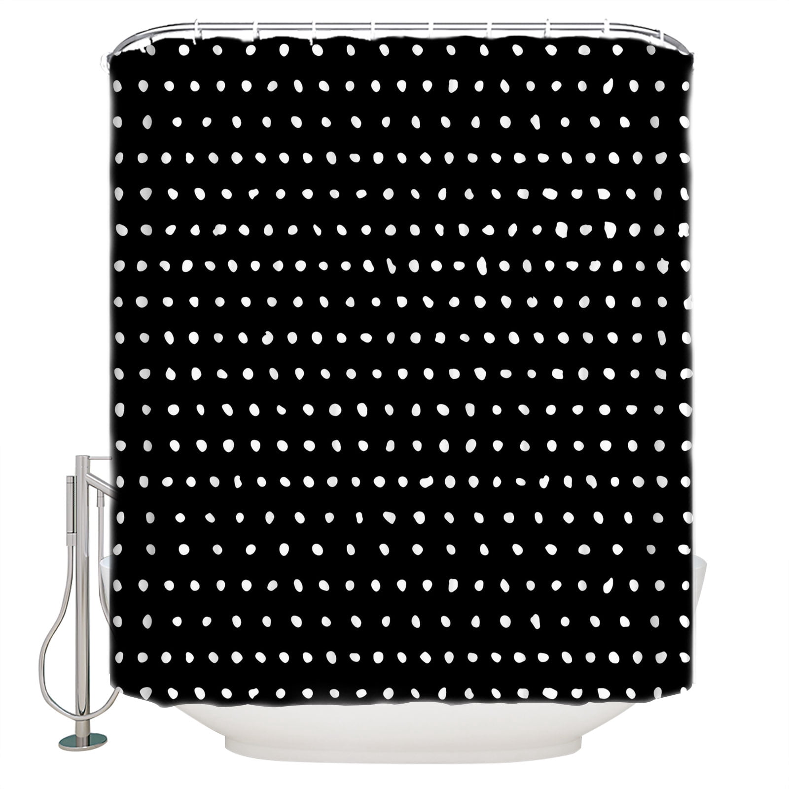 Black Bathroom Shower Curtains with 12 Hooks Polyester Waterproof ...