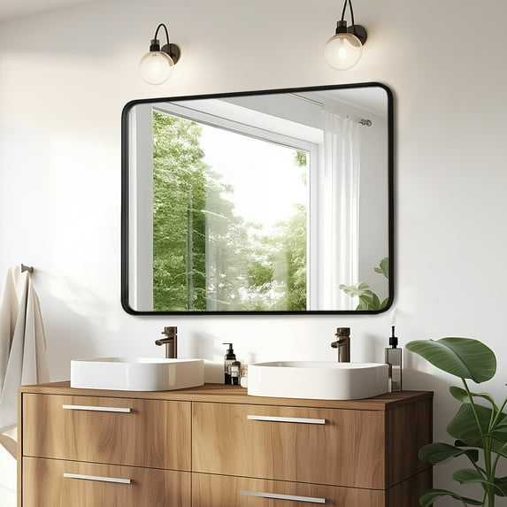 Black Bathroom Vanity Mirror for Wall, 24x36 Inch Metal Framed Wall ...