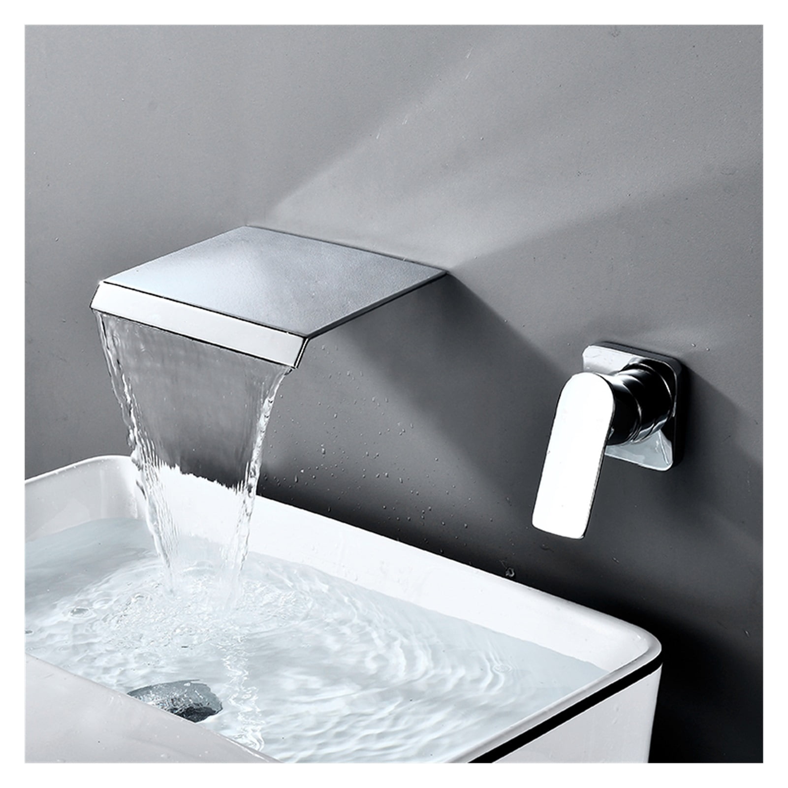 Black Bathroom Waterfall Basin Mixer Faucet Single Lever Wall Mounted ...