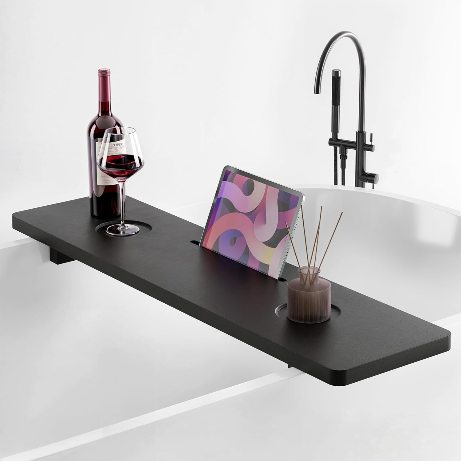 Black Bathtub Caddy Tray Table | 35x9 Inch Large Bath Tub Tray Wooden ...