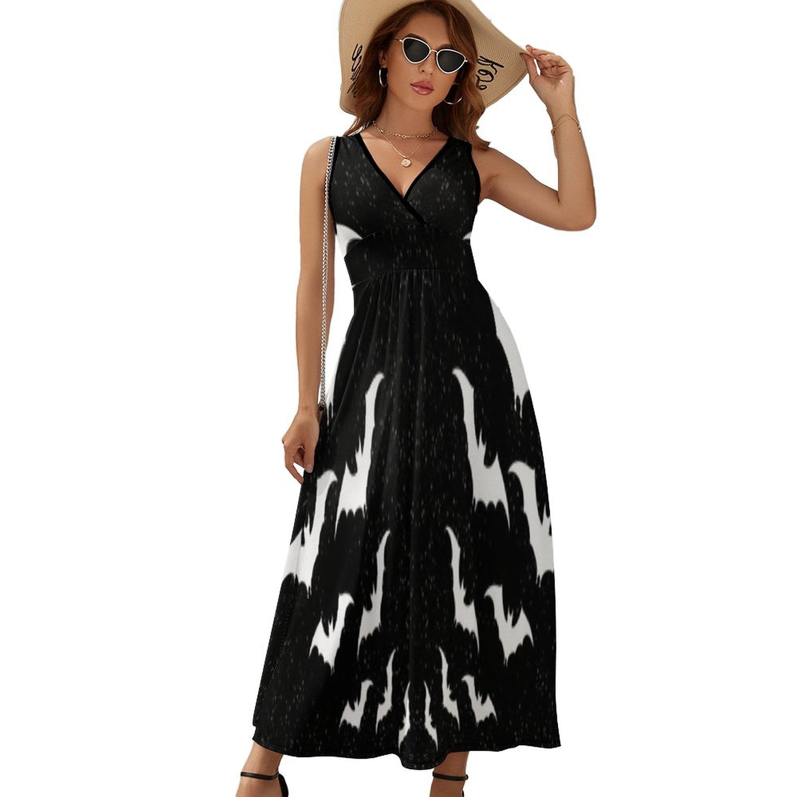 Black Bats Dress Fashion Boho Beach Long Dresses Female Party Printed ...