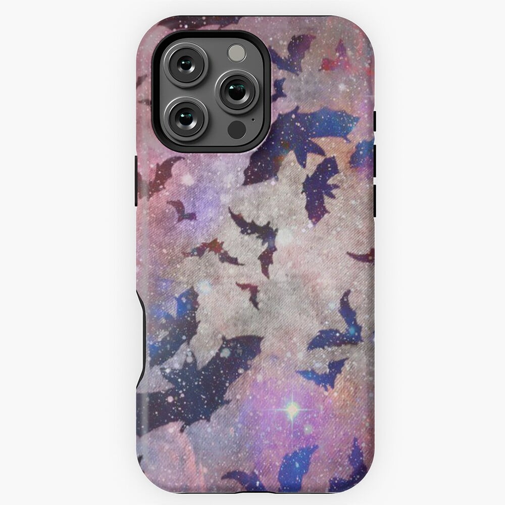 Black Bats Flying In Sparkles Of Pink Phone Case for iPhone 16 15 14 13 ...