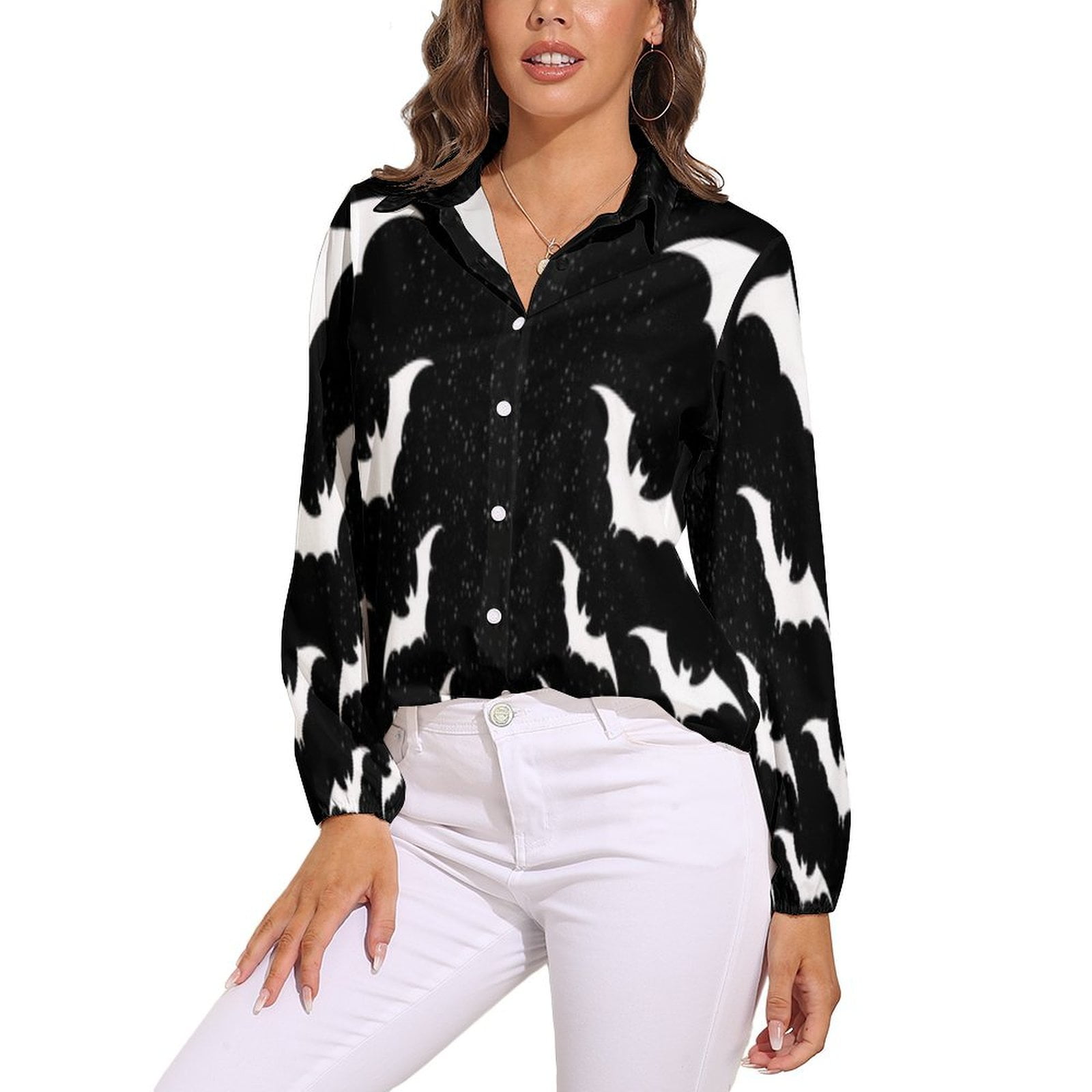 Black Bats Long Sleeve Blouse Woman Streetwear Casual Shirts Summer ...