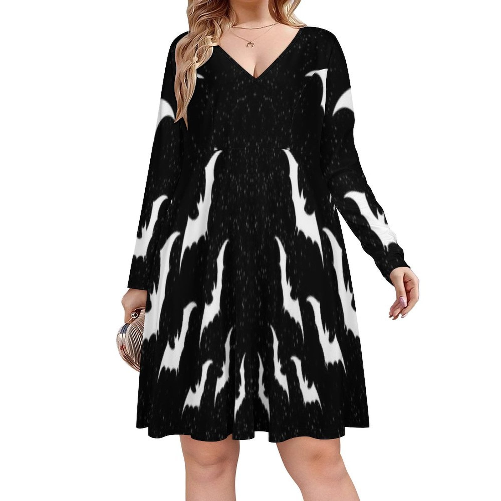 Black Bats Long Sleeve Dresses For Women Vintage Elegant Party Dress ...