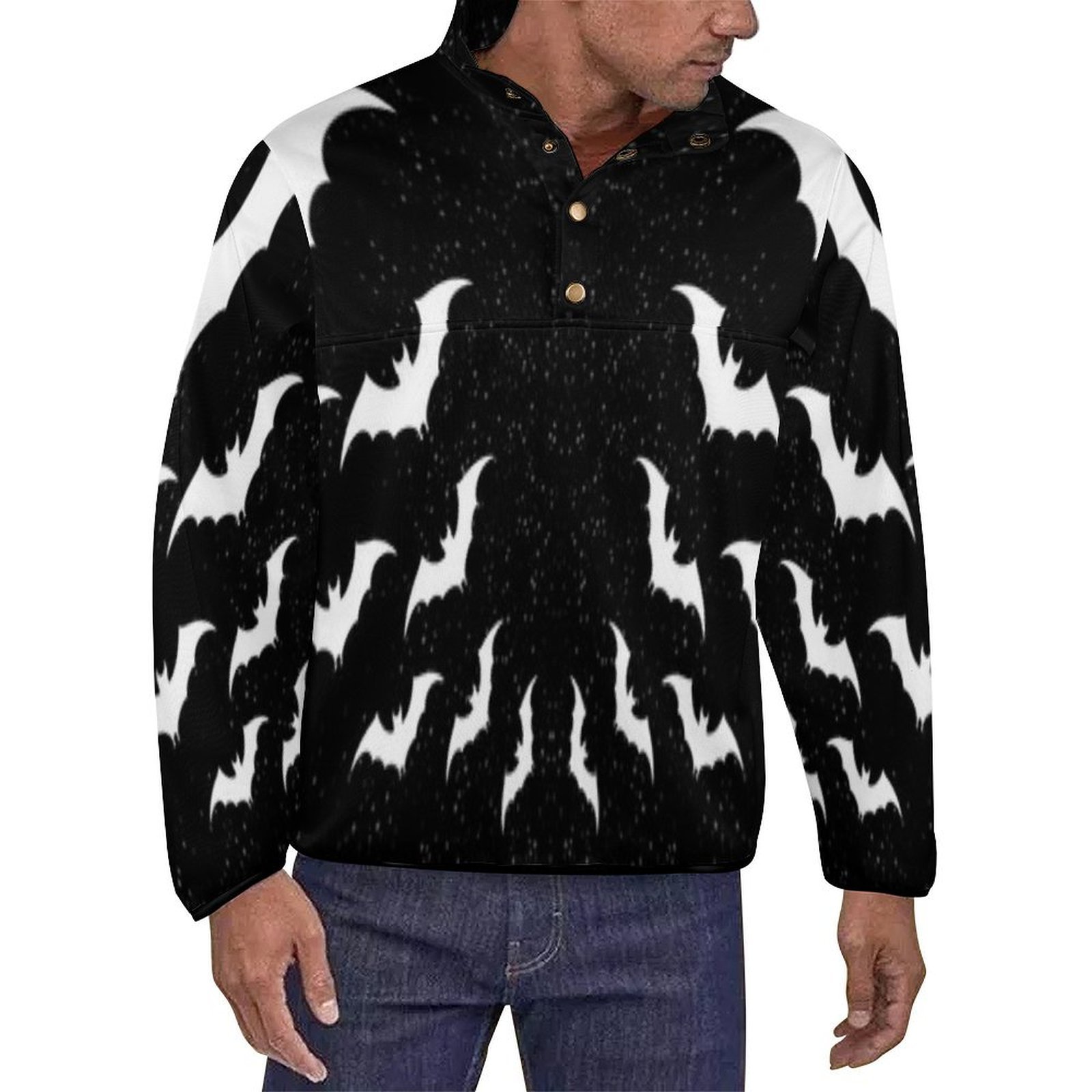 Black Bats Men's Stand Collar Sweater Long Sleeve Clothing Loose Fit ...