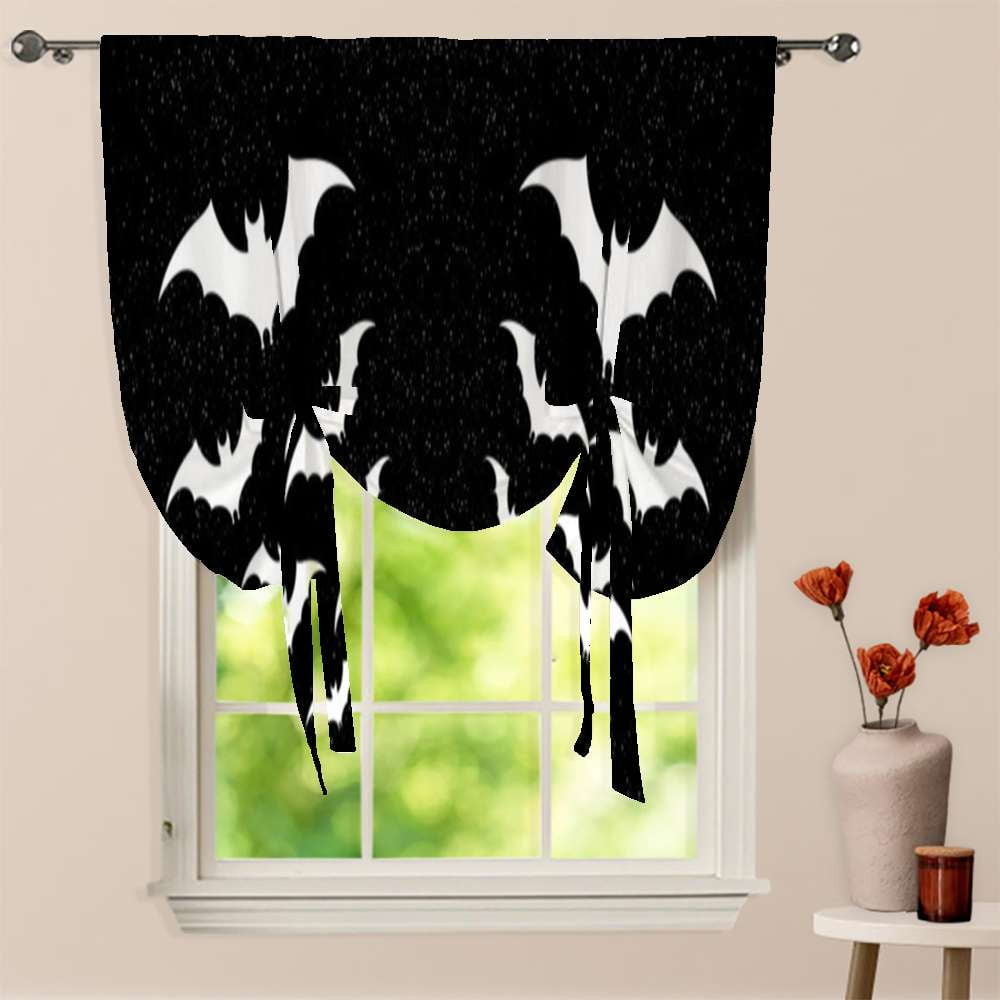 Black Bats Window Curtain for Living Room Roman Curtain Kitchen Tie-up ...