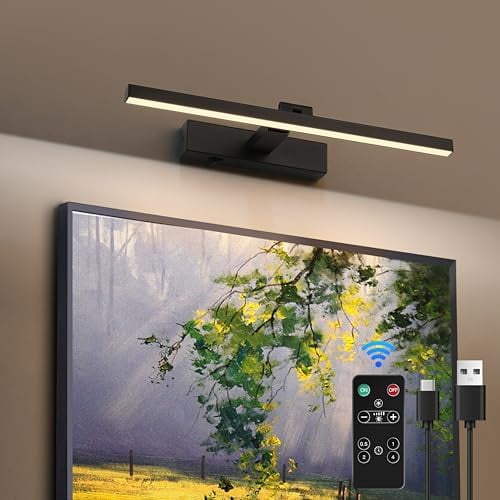 Black Battery Operated Picture Light with Remote,Wireless Dimmable Art ...