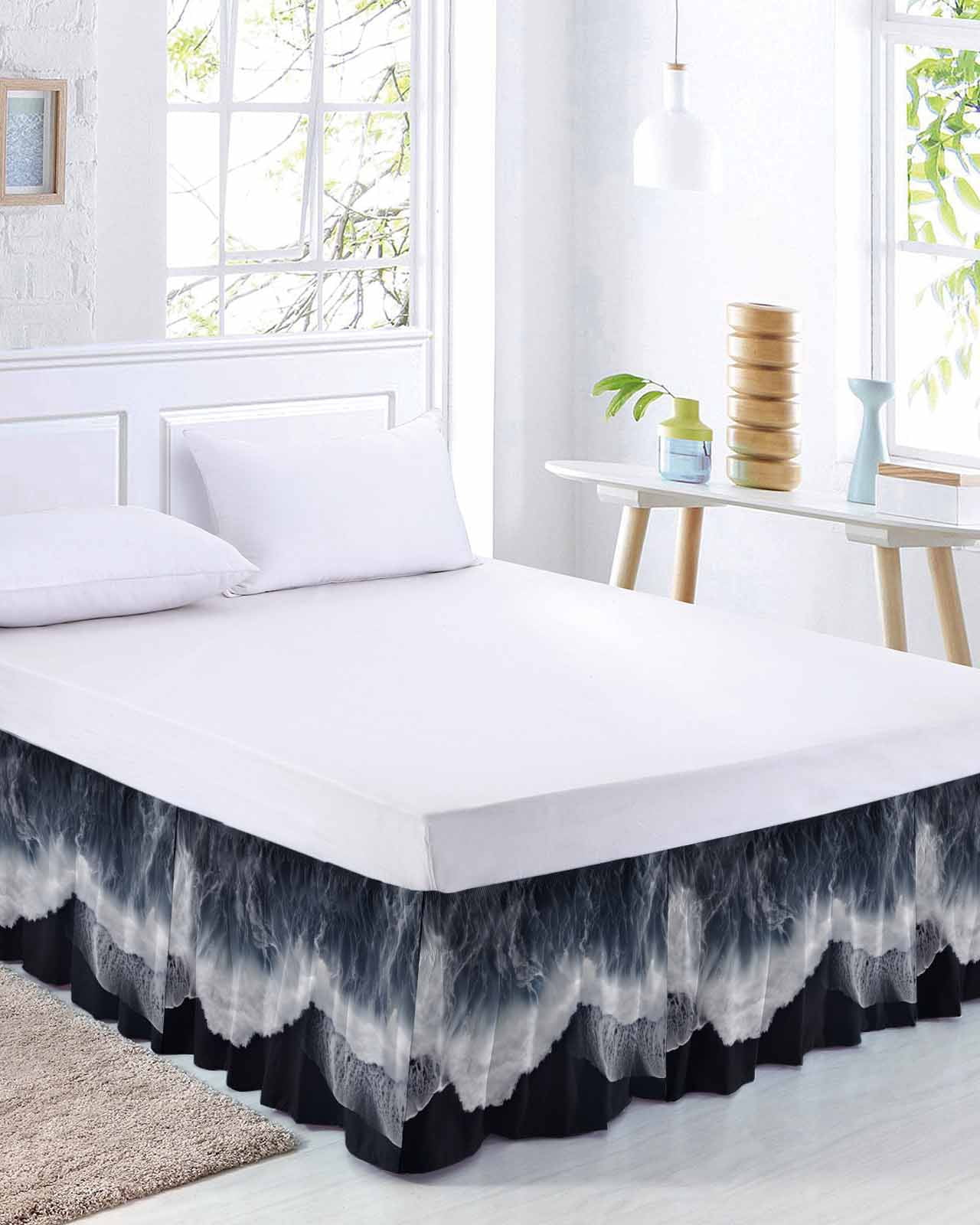 Black Beach Bed Skirt Queen Size 16 Inch Drop, Ocean Adjustable Elastic ...