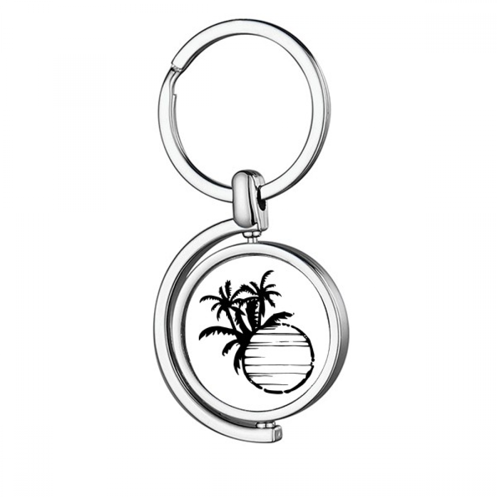 Black Beach Coconut Tree Outline Rotating Keychain Metal Keyring Holder ...