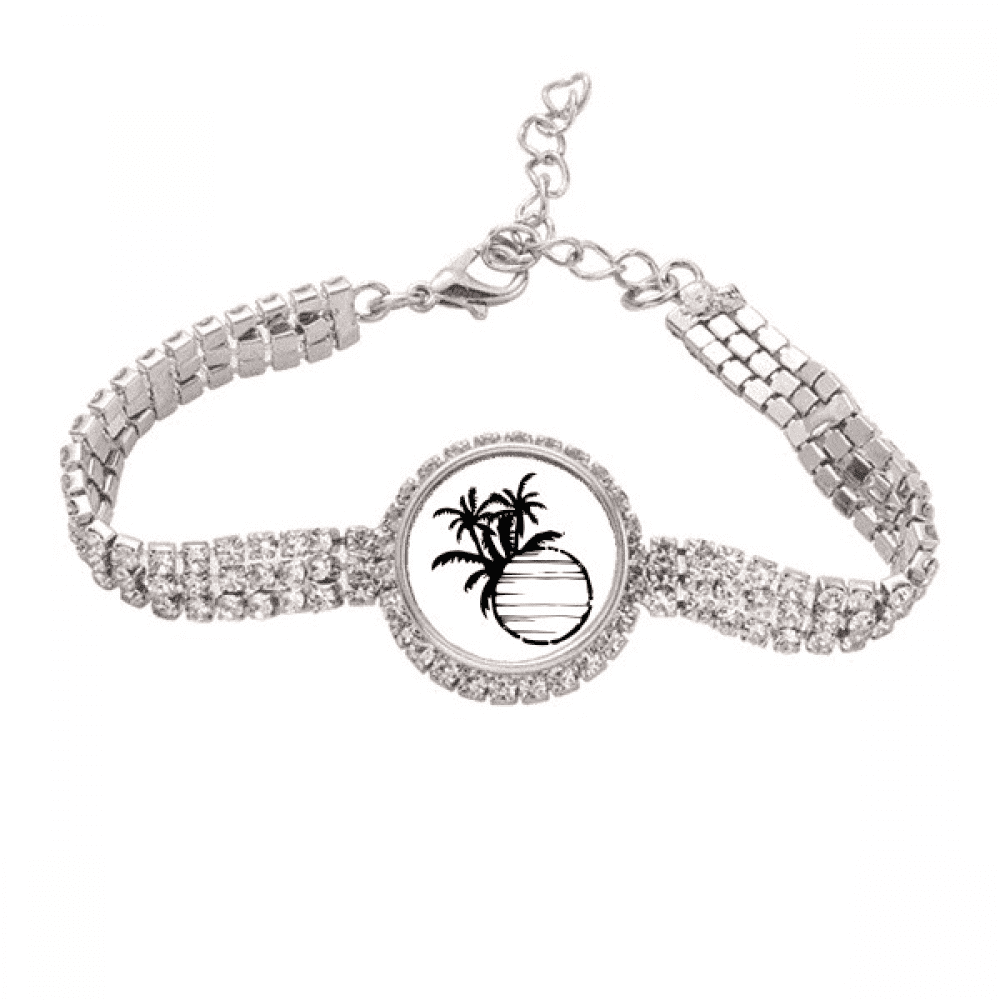 Black Beach Coconut Tree Outline Tennis Chain Anklet Bracelet Diamond ...