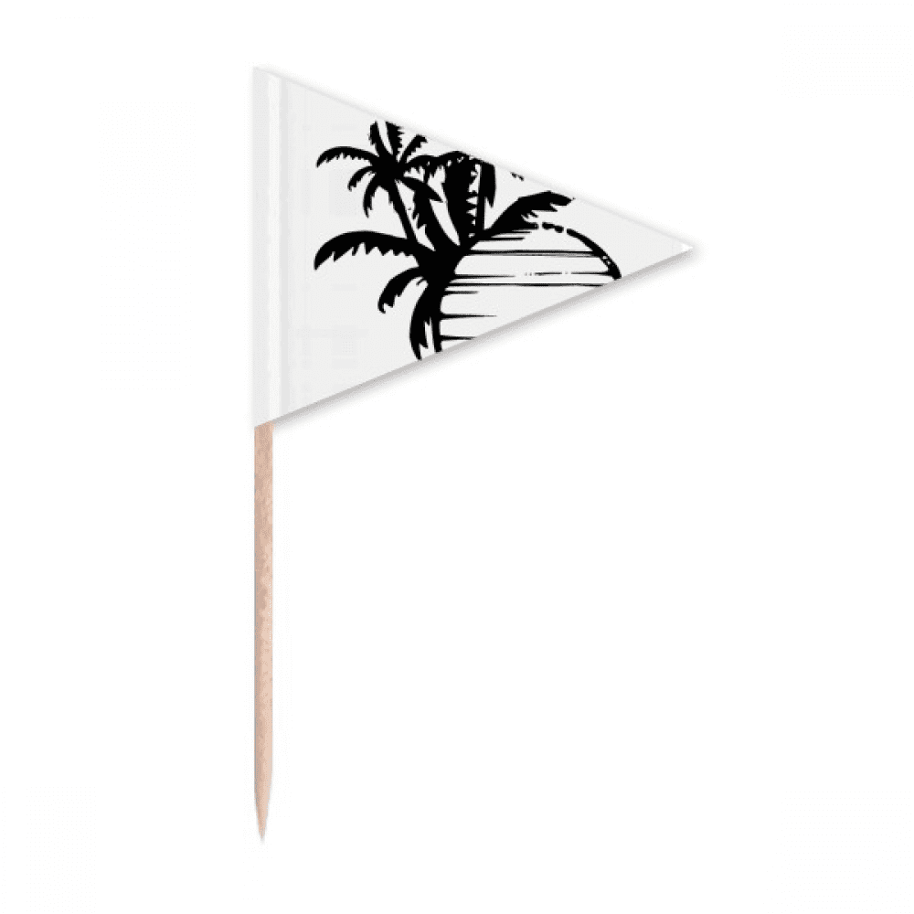Black Beach Coconut Tree Outline Toothpick Triangle Cupcake Toppers ...