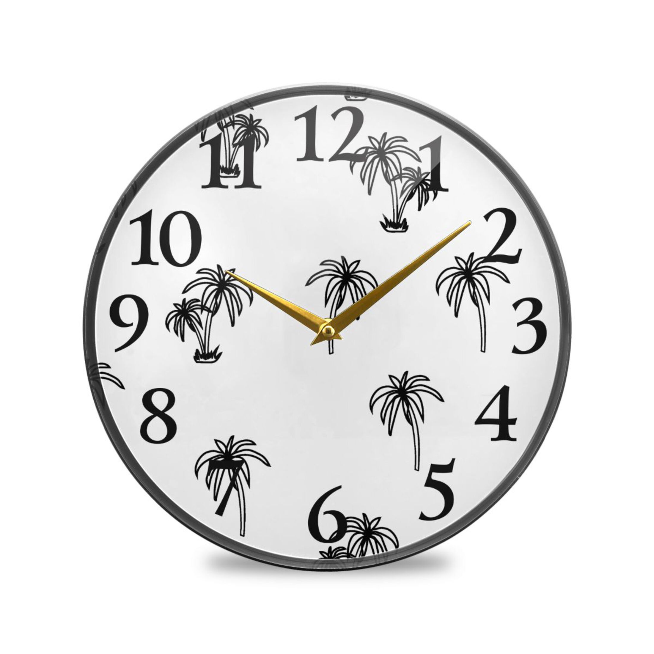 Black Beach Palm Trees Wall Clocks Battery Operated 11.9 Inch Round ...