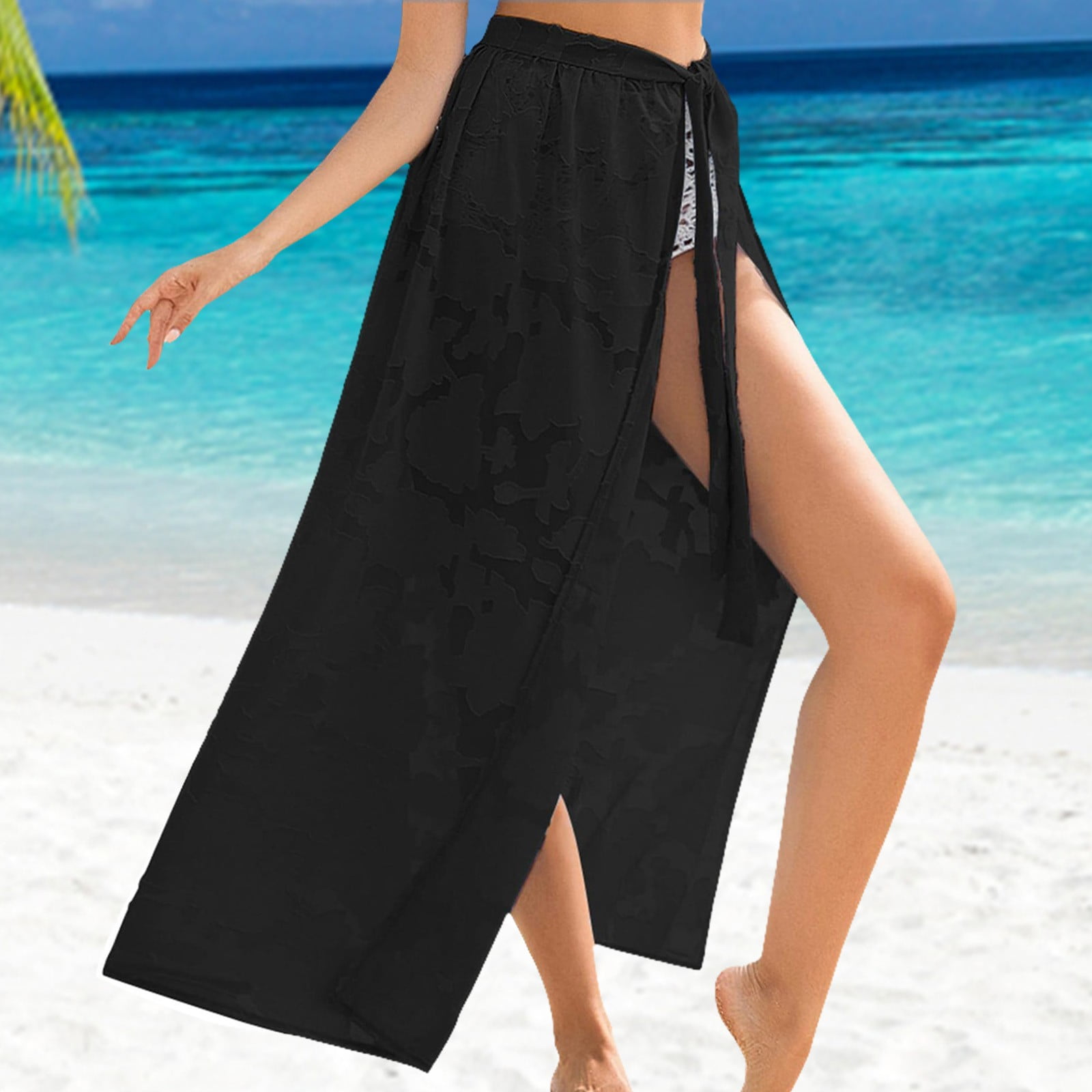 Black Beach towel Sarong for Women Long Chiffon Swimsuit Coverup Tie ...