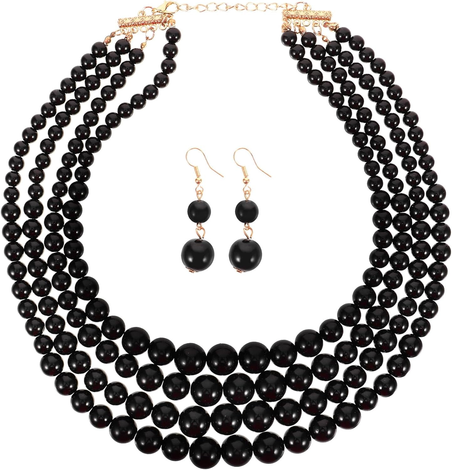 Black Beaded Necklace Earrings for Women Chic Wedding Jewelry for Bride ...