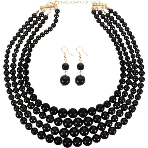 Black Beaded Necklace Earrings for Women Chic Wedding Jewelry for Bride ...