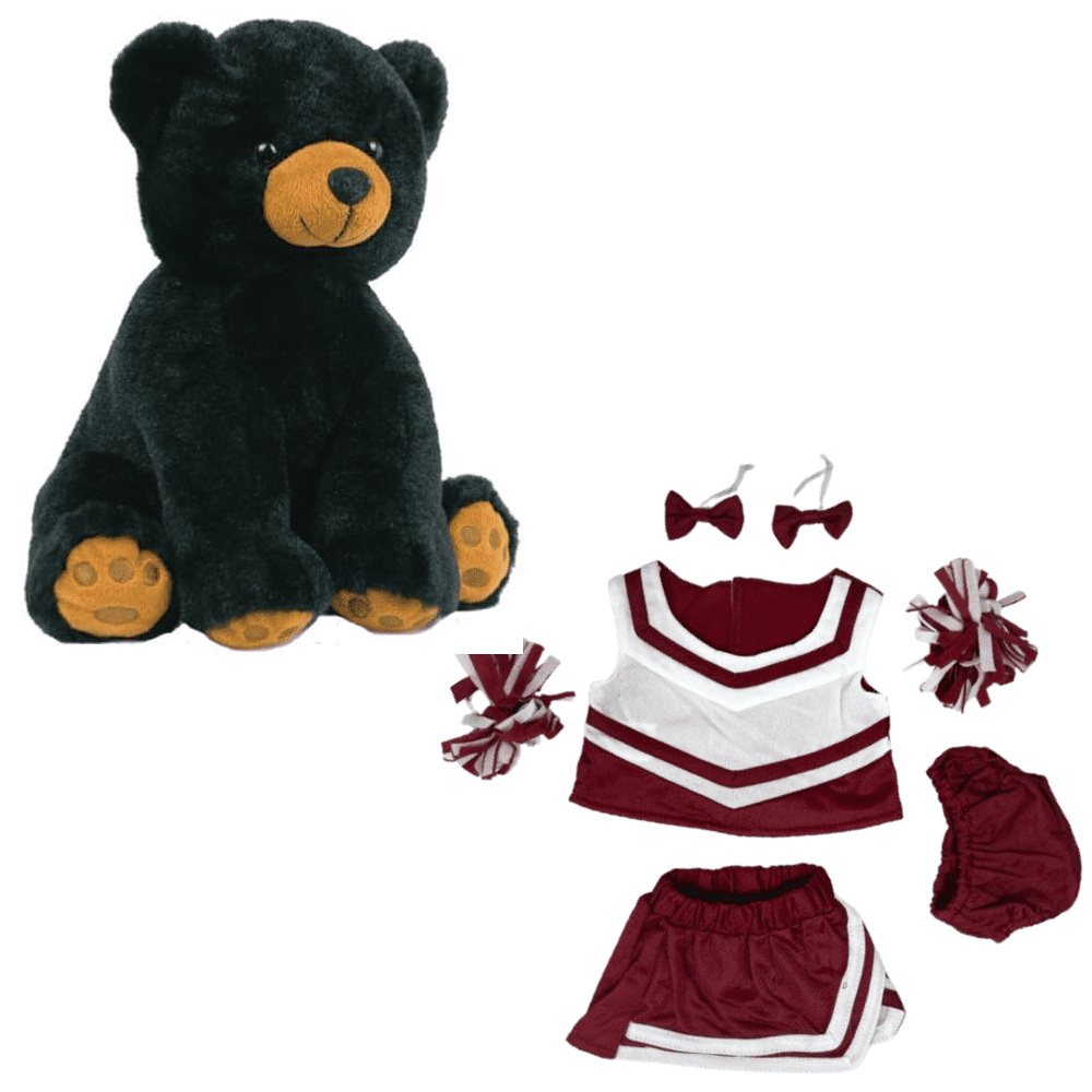 Black Bear 16-Inch Stuffed Toy with Red and White Cheerleader Uniform ...