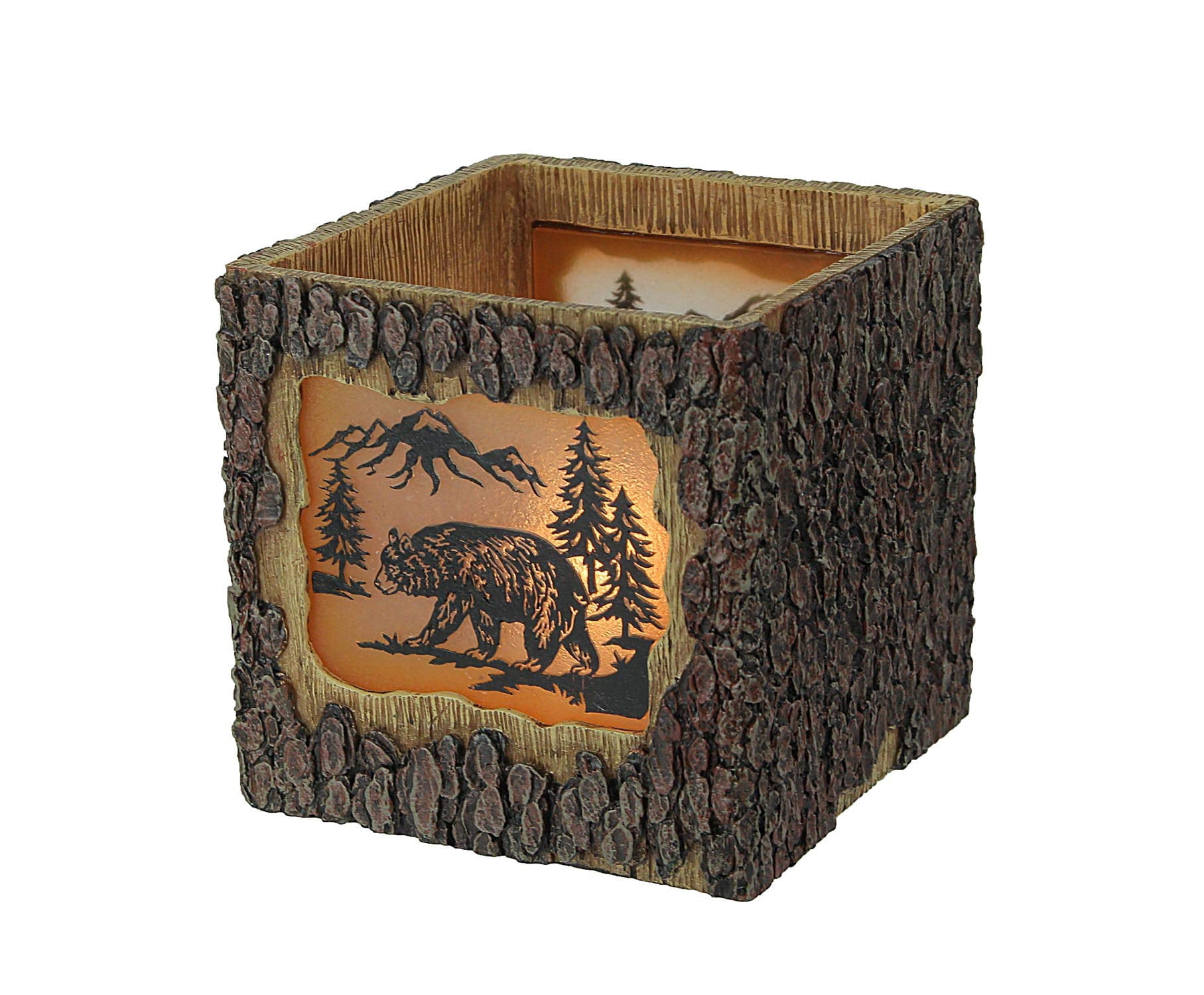 Black Bear Accented Square Tree Bark Design Ambient Light Accent Lamp ...