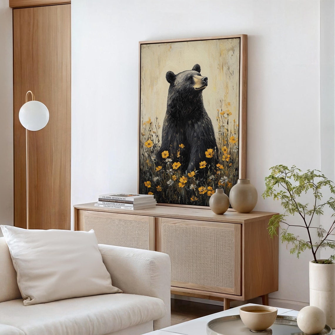 Black Bear Amid Golden Wildflowers – Rustic Wildlife Art, Nature ...