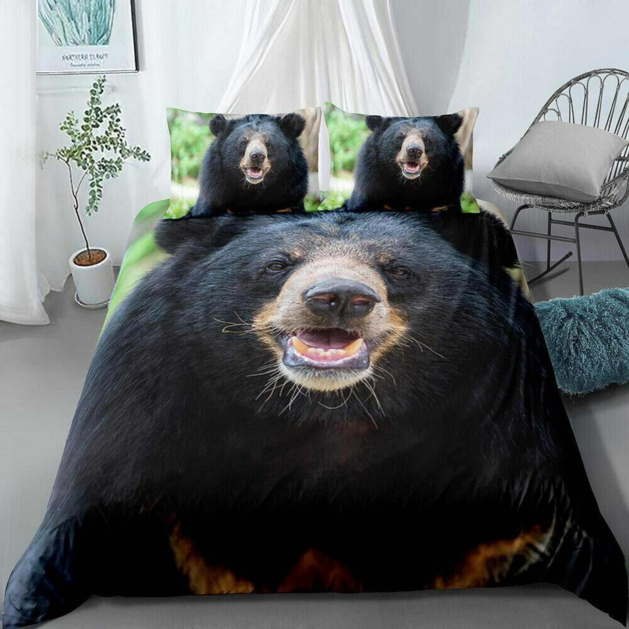 Black Bear Animal Quilt Duvet Cover Set Home Textiles Single Double ...