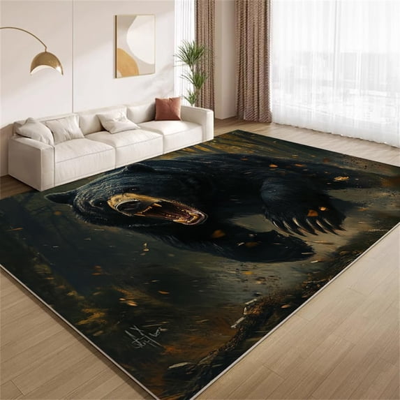 Black Bear Area Rugs, Fierce Wild Animal Pattern Carpet, Washable Non ...