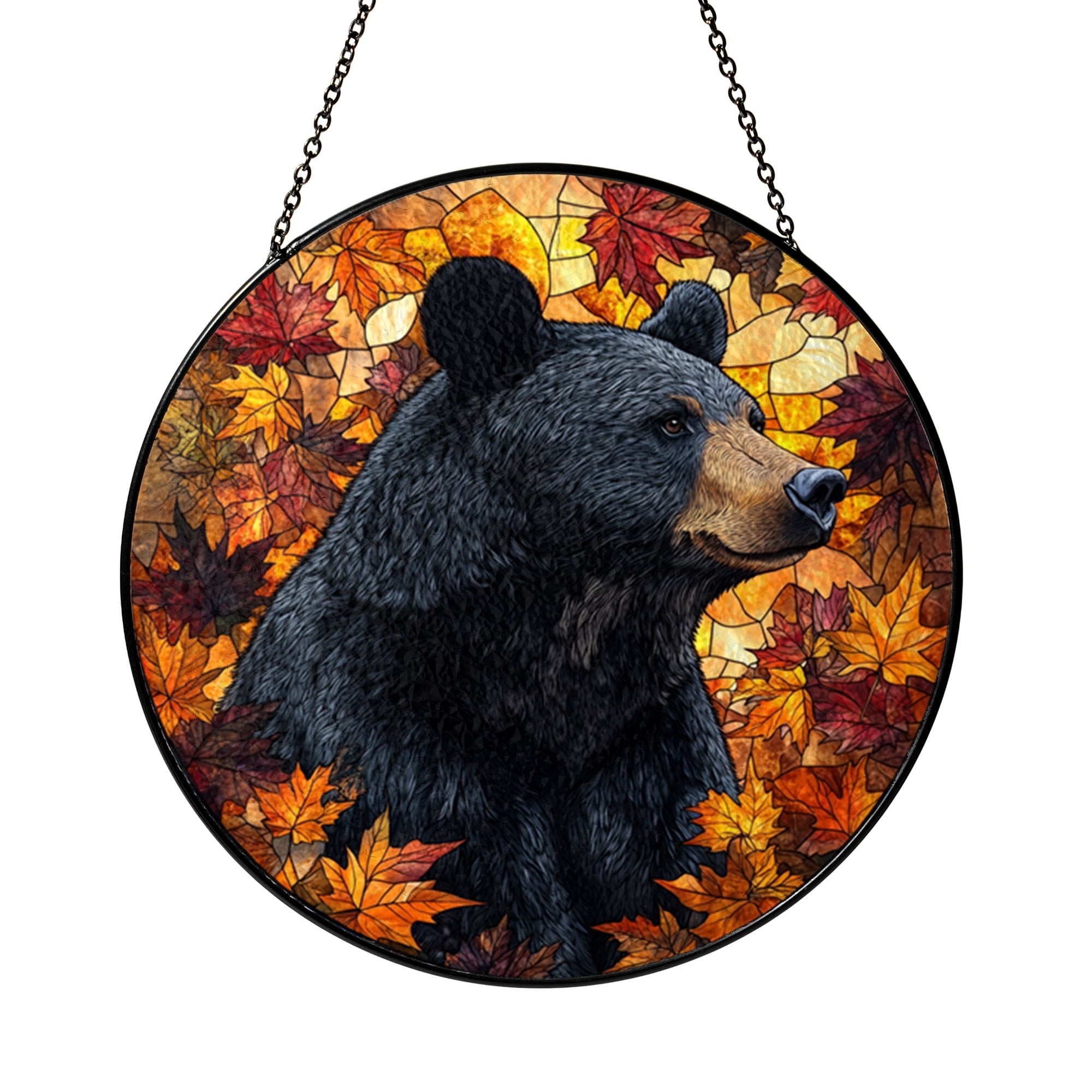 Black Bear Autumn Leaves Stained Glass Suncatcher, Wildlife Window ...