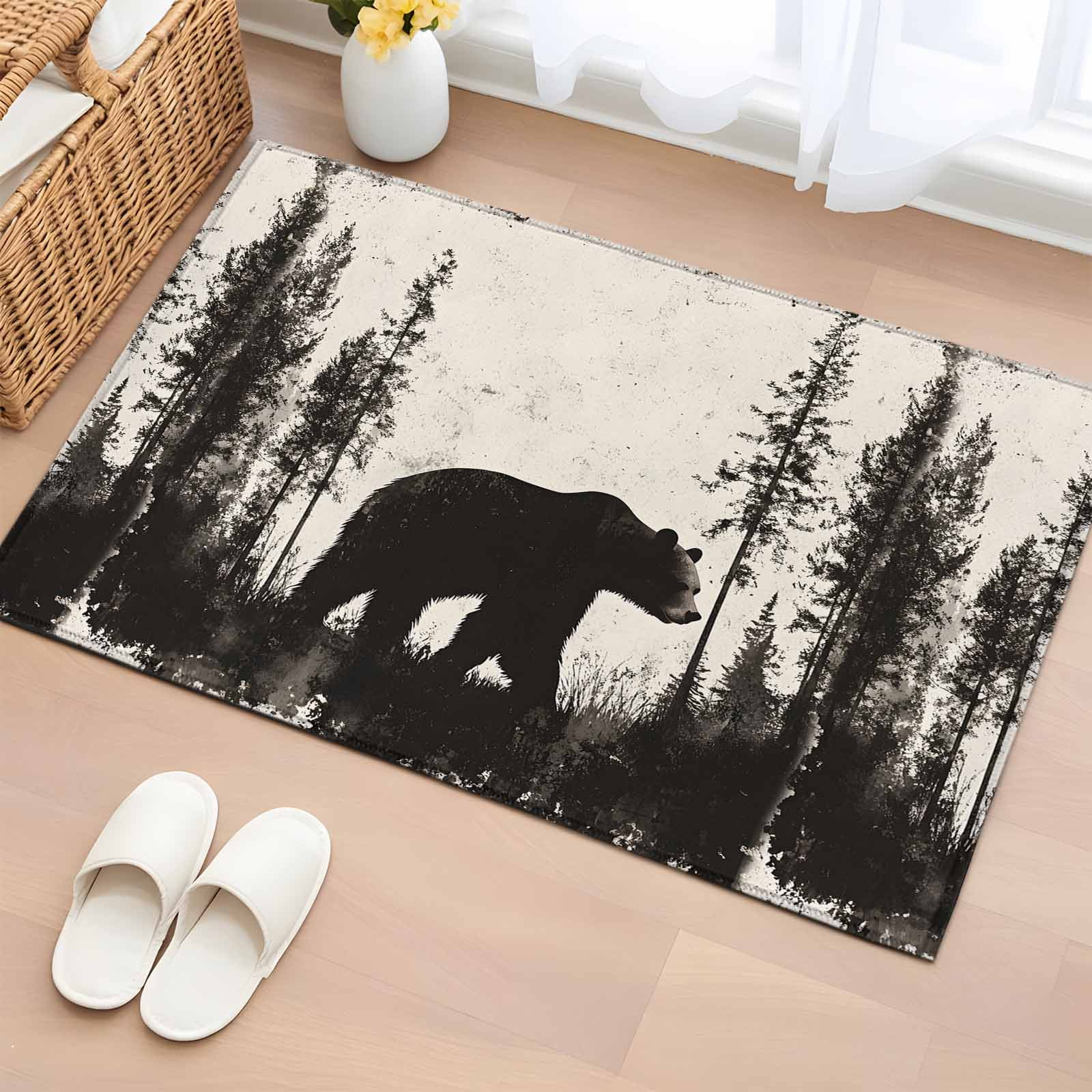 Black Bear Bathroom Mats 2x3 FT, Non Slip Small Kitchen Mat, Vintage ...