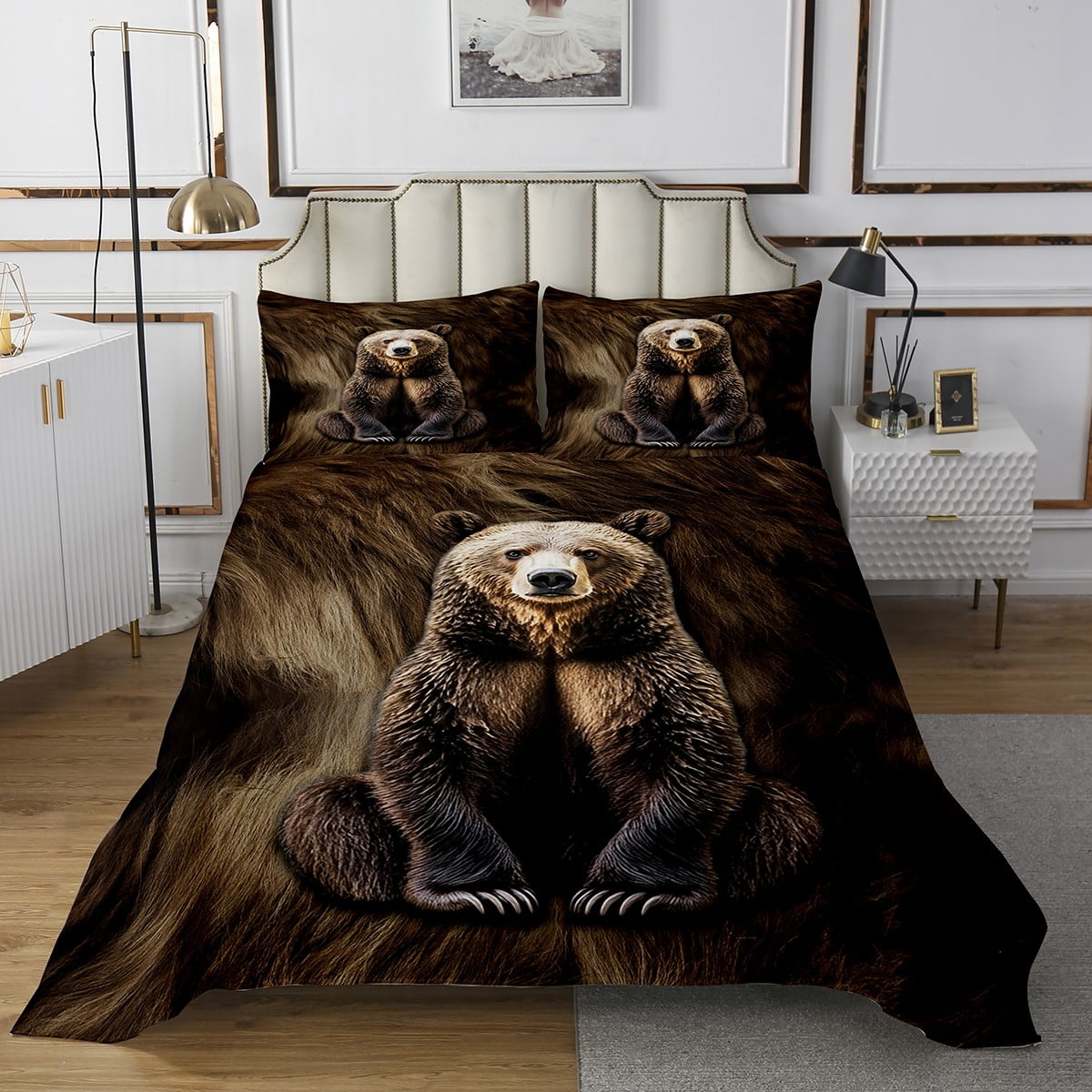 Black Bear Bed Set Set,3D Bear Print Bedspread Set,Jungle Wildlife ...