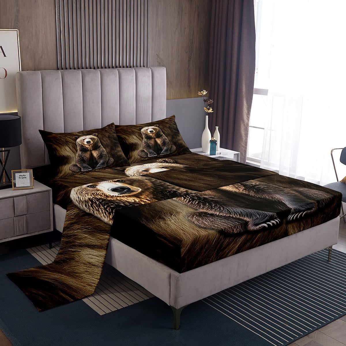 Black Bear Bed Sheets Set,3D Bear Print Sheet Set,Jungle Wildlife ...