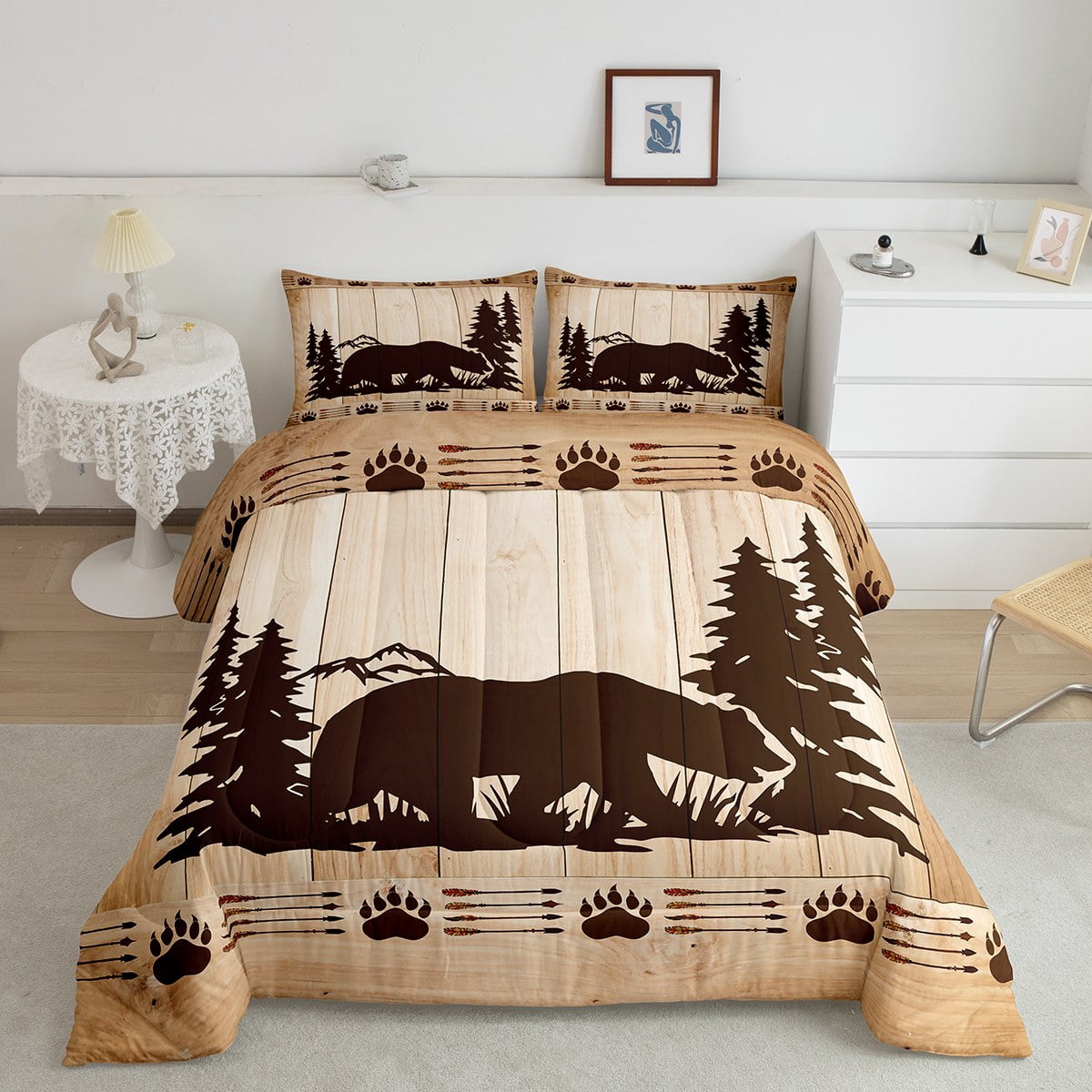 Black Bear Bedding Set Woodland Animal Hunting Quilt,Ethnic Tribal ...