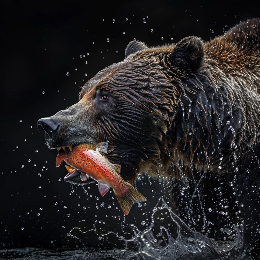 Black Bear Bite Fish 5D Diamond Art Painting by Number Kits for Adults ...