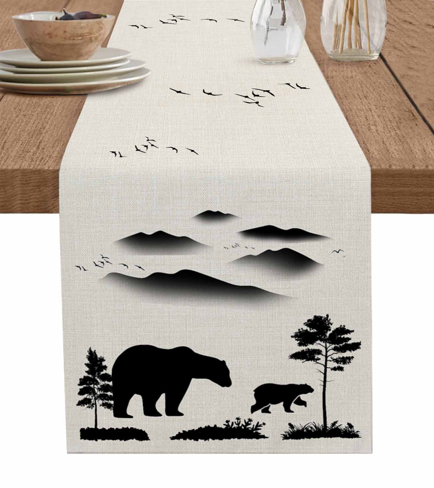 Black Bear Burlap-Cotton Table Runner 72 Inches Long,Farmhouse Forest ...