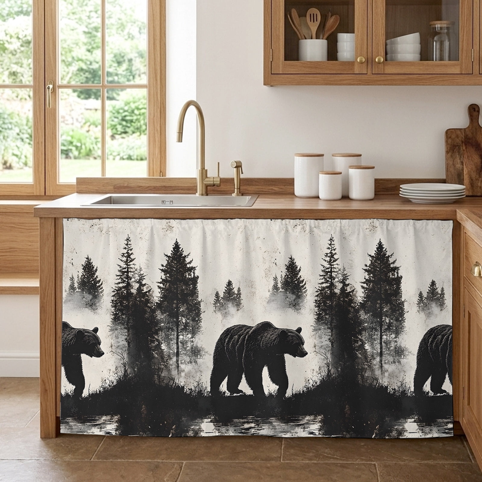 Black Bear Cabinet Curtain 28"Wx51"L, Dustproof Storage Cabinet Curtain ...