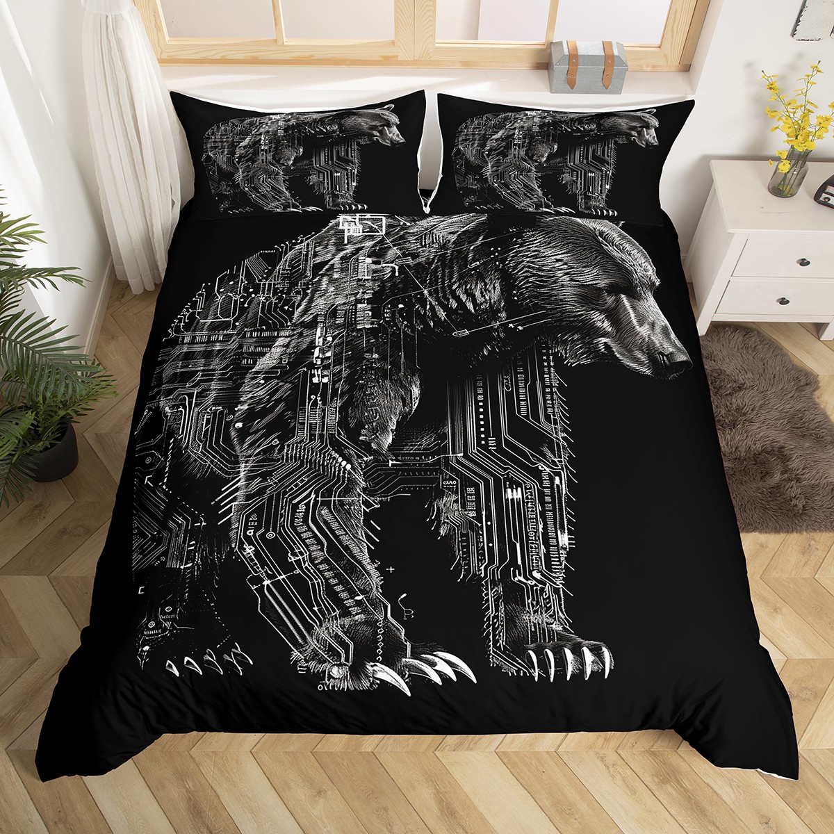 Black Bear Comforter Cover Full,Mecha Bear Bedding Set Adult Teens Men ...