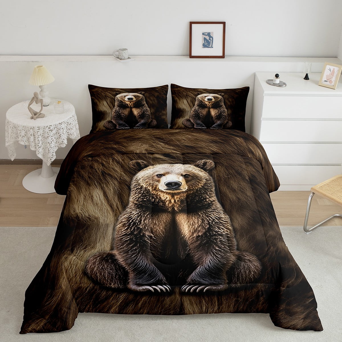 Black Bear Comforter Set,3D Bear Print Bedding Set,Jungle Wildlife Skin ...