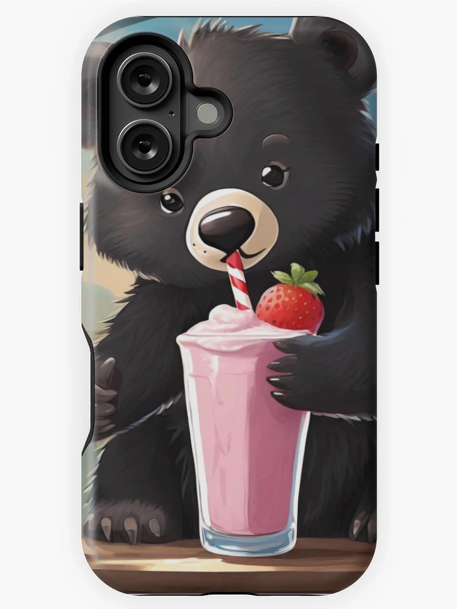 Black Bear Cub Drinking a Milkshake Cute Fun iPhone Case for 11 through ...