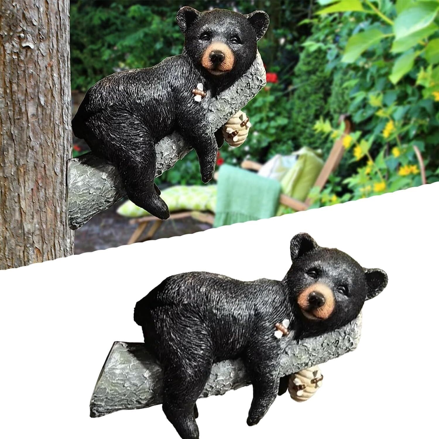Black Bear Cub Napping Hanging Out In A Tree Figurine, Animal Figurines ...