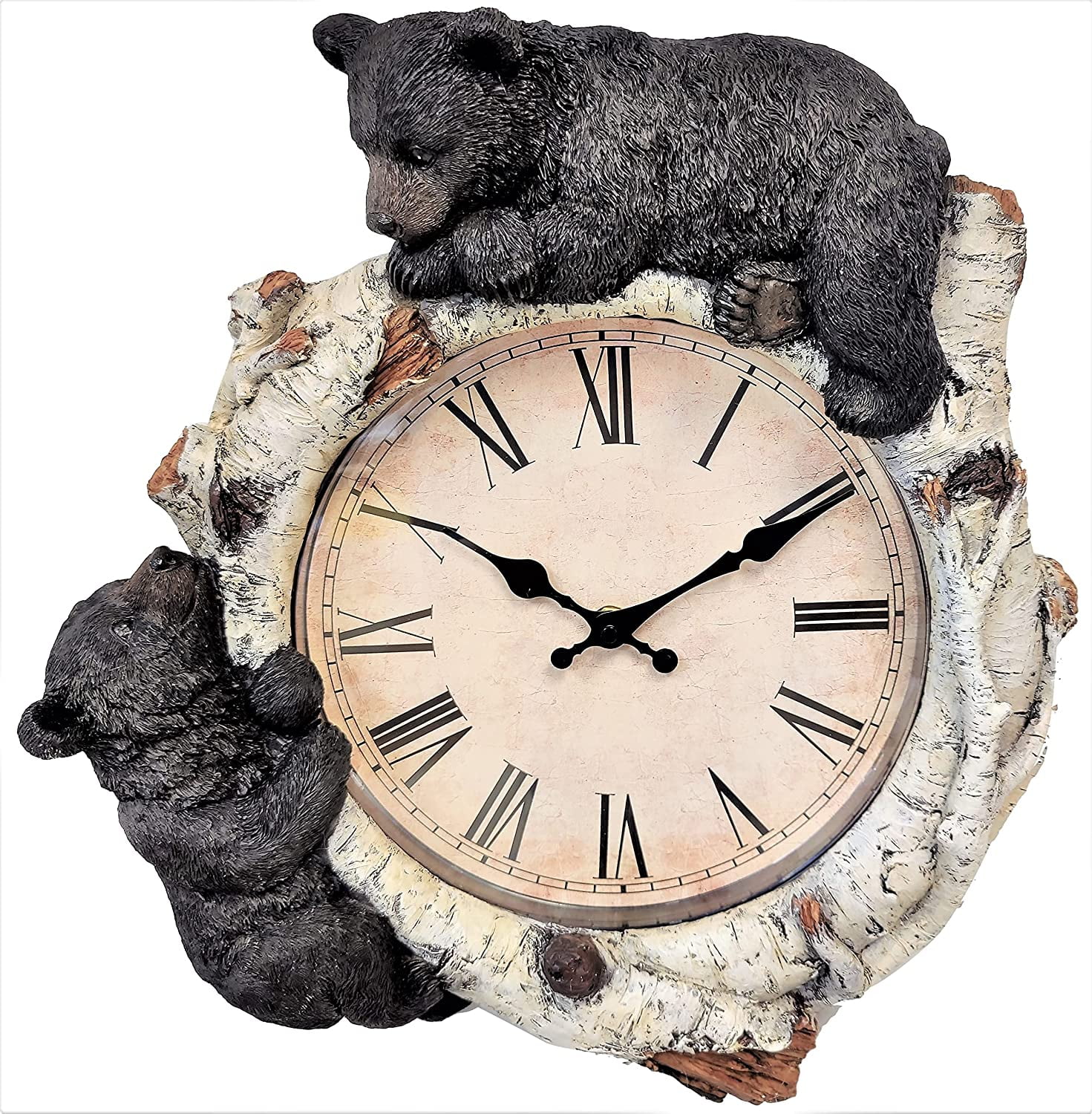 Black Bear Cubs on Birch Woodland Style Wall Clock Cabin Lodge ...