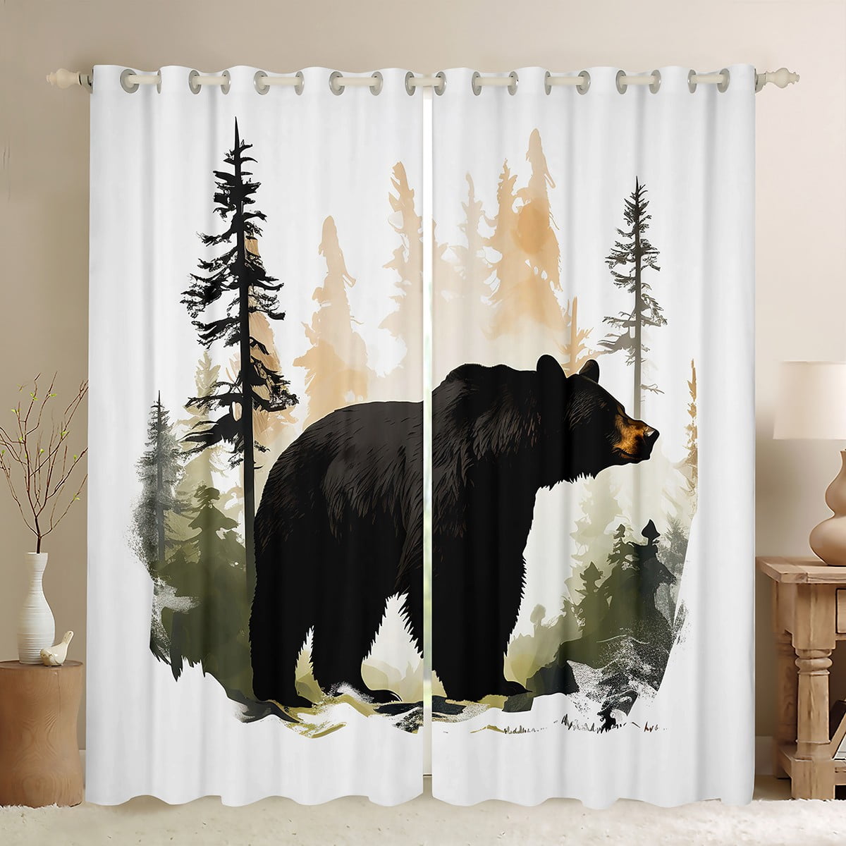 Black Bear Curtains & Drapes Wild Woodland Animal Curtains for Bedroom ...