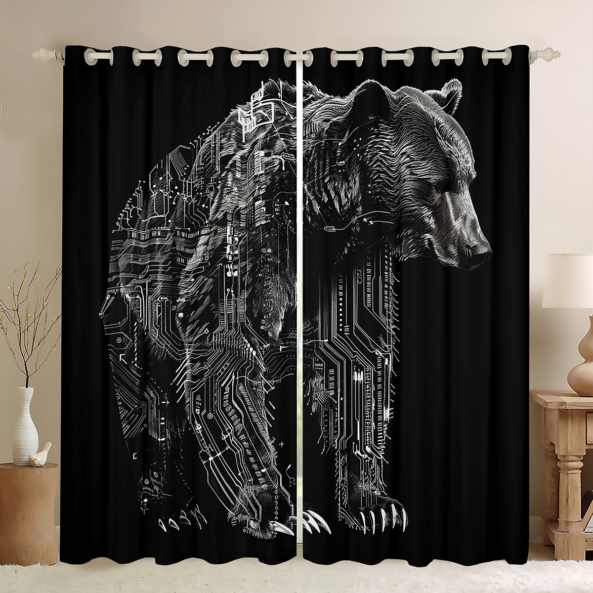 Black Bear Curtains, Mecha Bear Blackout Curtains For Kids Adult Teens ...