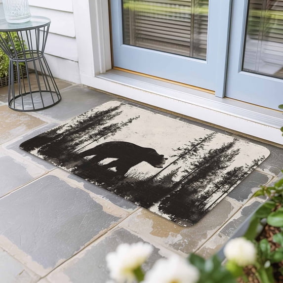 Black Bear Door Mat Indoor Outdoor, Vintage Forest Cabin Animals ...
