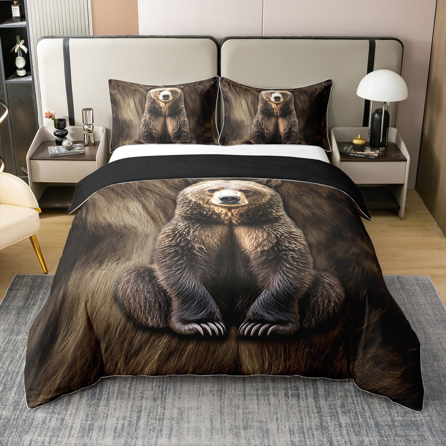 Black Bear Duvet Cover,3D Bear Print Comforter Cover,Jungle Wildlife ...