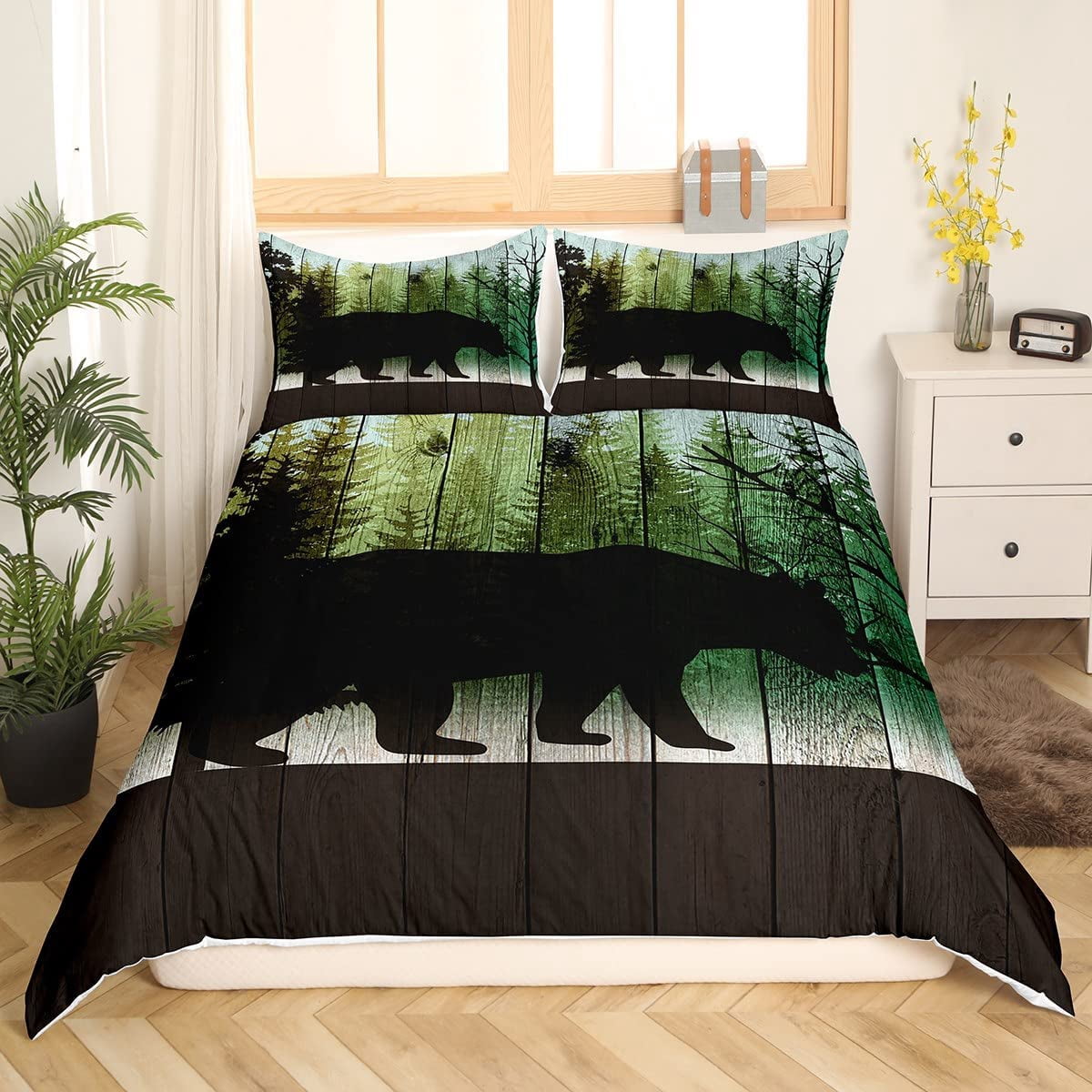Black Bear Duvet Cover, Rustic Bedding for Children Women Men, Wild ...