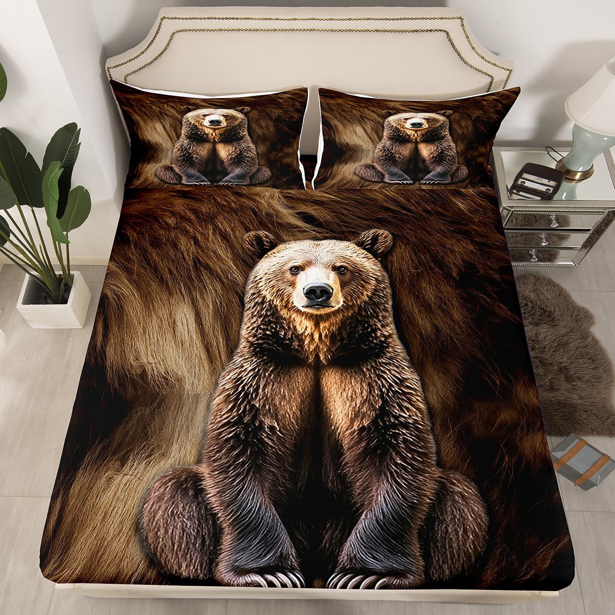 Black Bear Fitted Sheet,3D Bear Print Bed Sheets,Jungle Wildlife Sheets ...