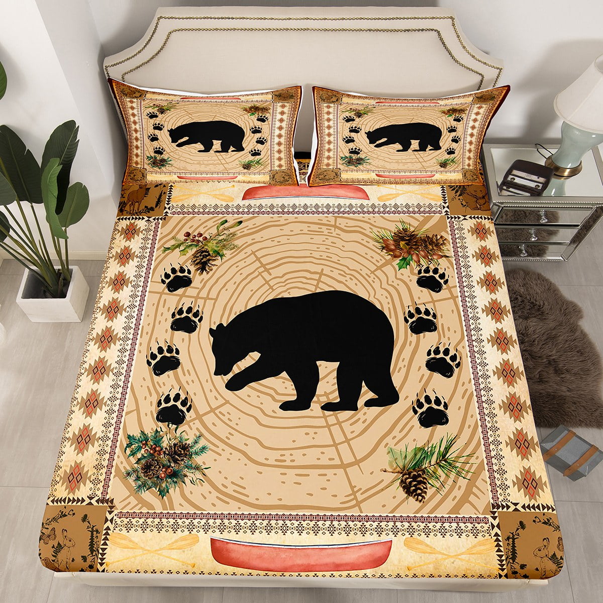 Black Bear Fitted Sheet Twin Rustic Cabin Decor Bedding Bear Wild ...